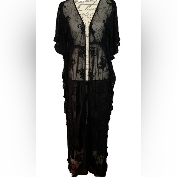 None | Jackets & Coats | Boho Goth Black Lace Sheer Dramatic Maxi ...
